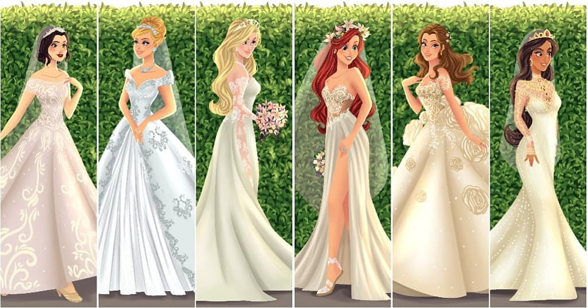 Artista cria vestidos de noiva modernos para princesas da Disney - Tediado